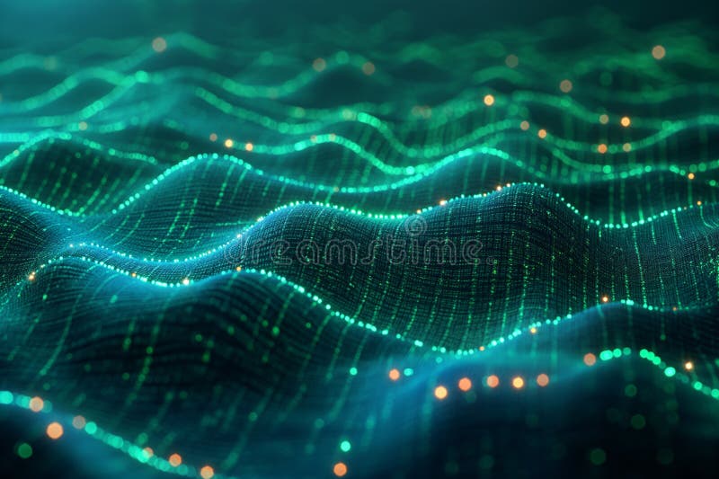 Abstract Digital Landscape Depicting Glowing Blue Data Waves in ...