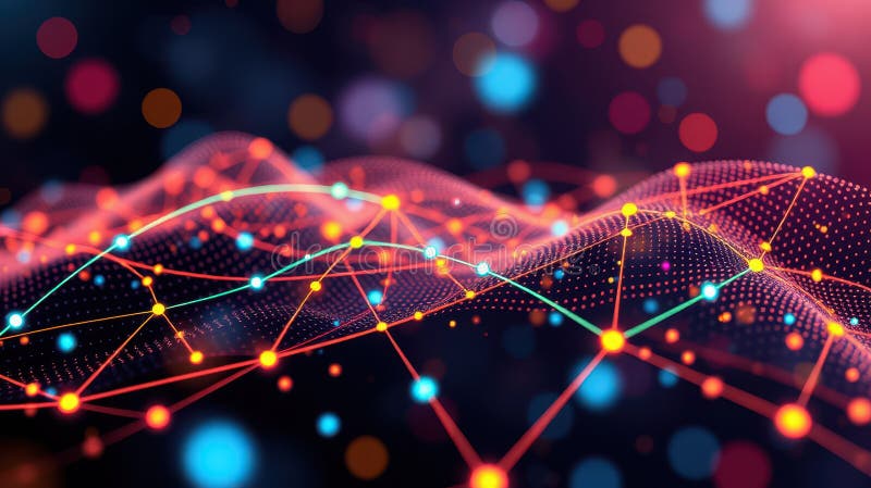 Abstract Digital Landscape Depicting Interconnected Nodes and Colorful ...