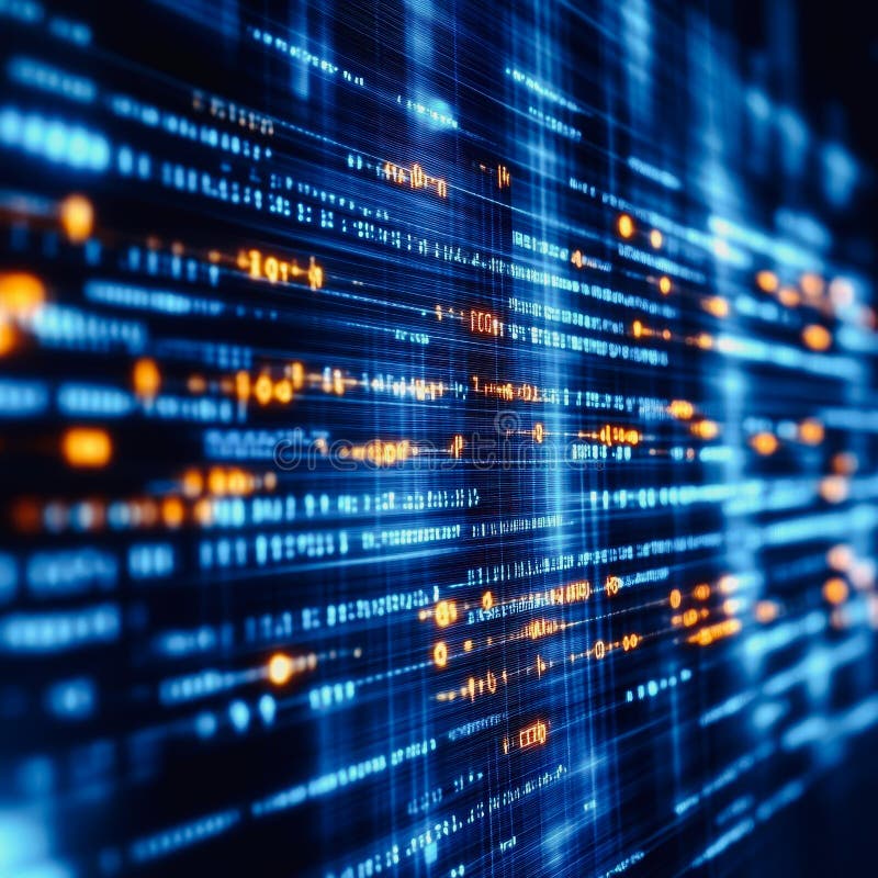 Abstract Digital Landscape with Cascading Streams Stock Image - Image ...