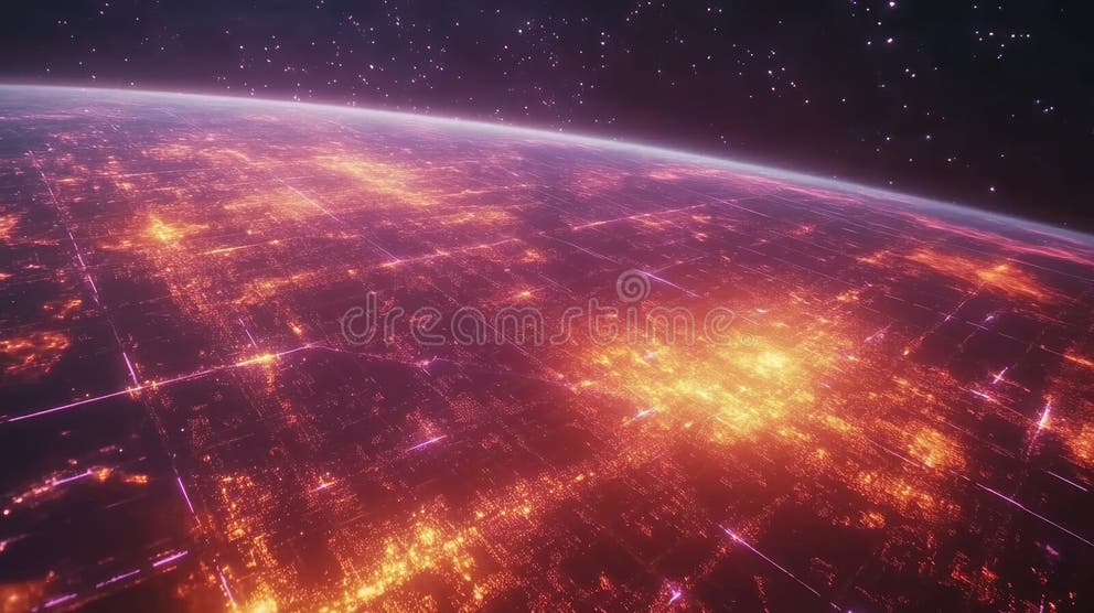 The Abstract Digital Landscape Features a Glowing Grid Juxtaposed with ...