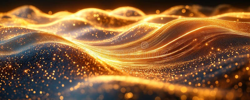 Abstract Digital Landscape Features Gold Tech-inspired Waves. Gold ...