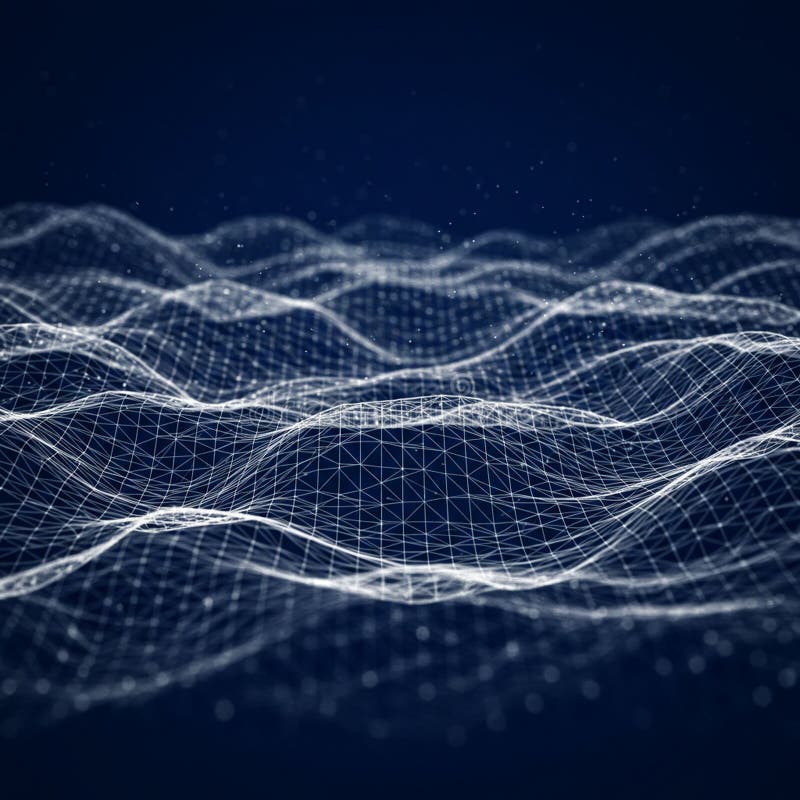 An Abstract Digital Landscape Features a Network of White Wireframe Lines Forming a Stock ...