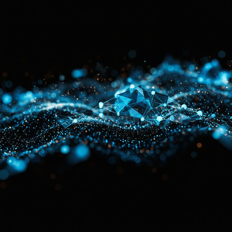 Abstract Digital Landscape Featuring Glowing Blue Polygons and Nodes ...