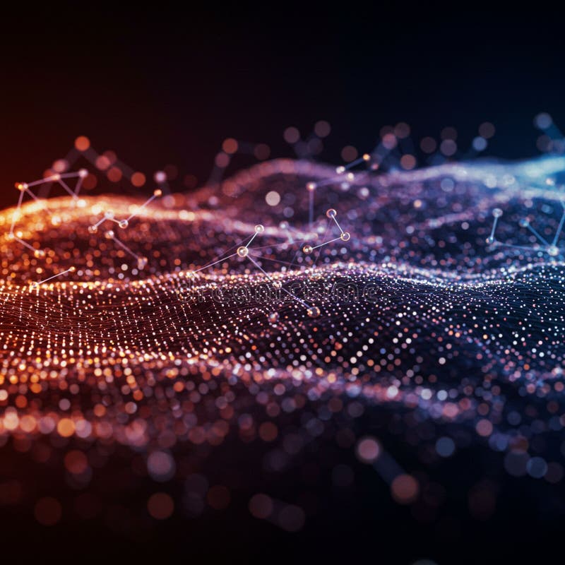 Abstract Digital Landscape Featuring a Network of Glowing Nodes and ...