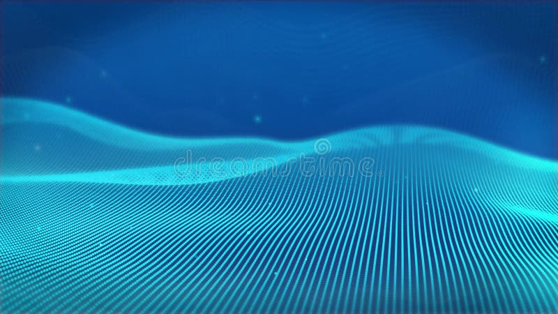 Abstract Digital Landscape with a Field of Electronic Particles. the ...