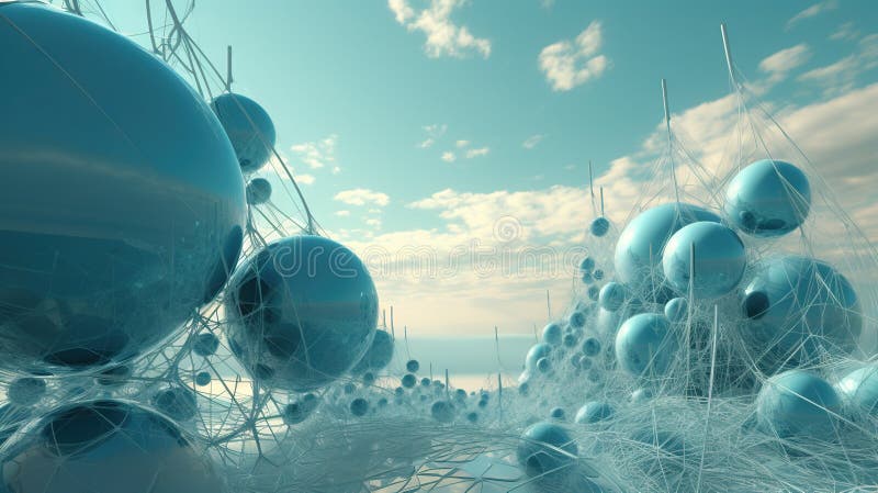 Abstract Digital Landscape with Floating Geometric Spheres and ...