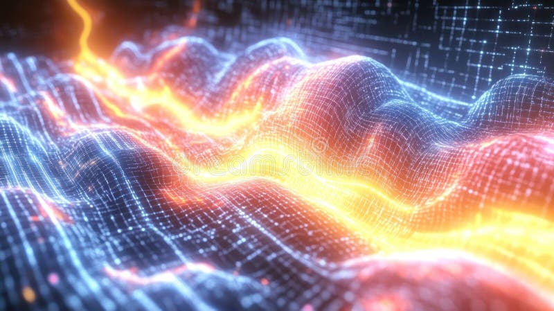 Abstract Digital Landscape with Flowing Lines and Glowing Nodes ...