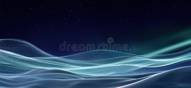 Abstract Digital Landscape with Flowing Waves and Starry Night Sky ...