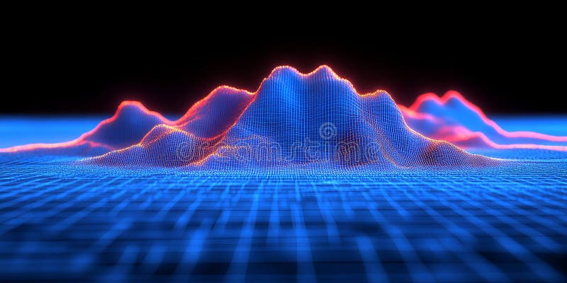 Abstract Digital Landscape Futuristic Technology Background Red Blue ...