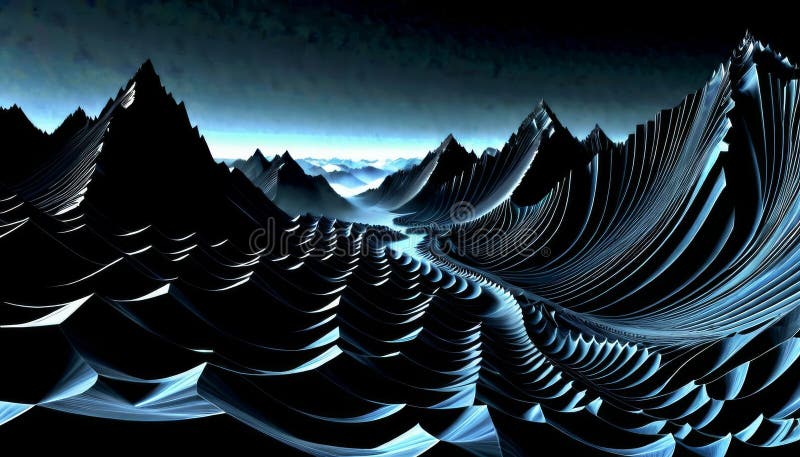 Abstract Digital Landscape with Futuristic Waves and Mountains Stock ...