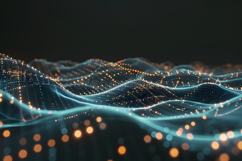 Abstract Digital Landscape with Glowing Connections and Data Waves ...