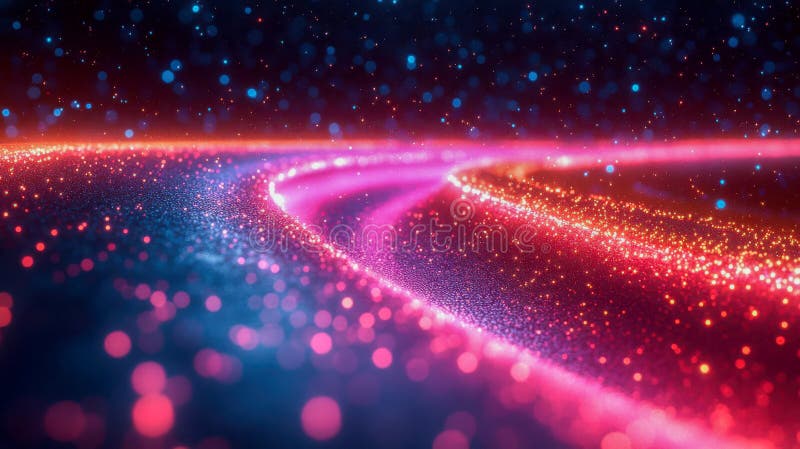 Abstract Digital Landscape with Glowing Data Speed Lines in Neon Pink ...