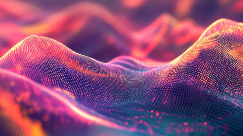 Abstract Digital Landscape with Glowing Grid and Gradient Colors Stock ...