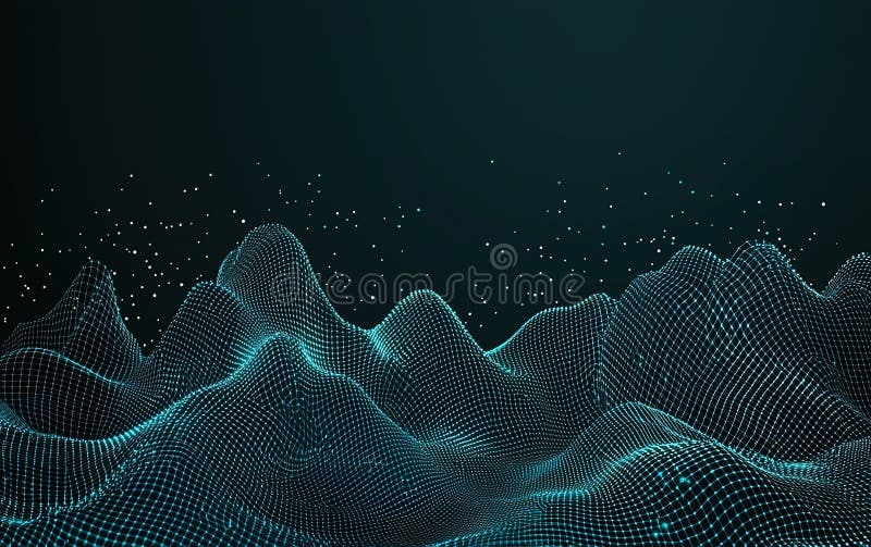 Abstract Digital Landscape with Glowing Grid Patterns and Floating ...
