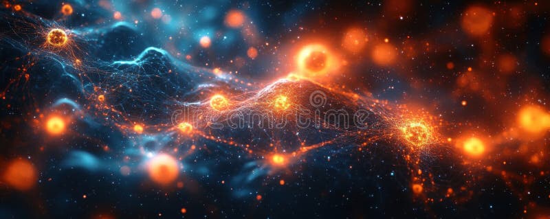 Abstract Digital Landscape with Glowing Interconnected Particles Stock ...