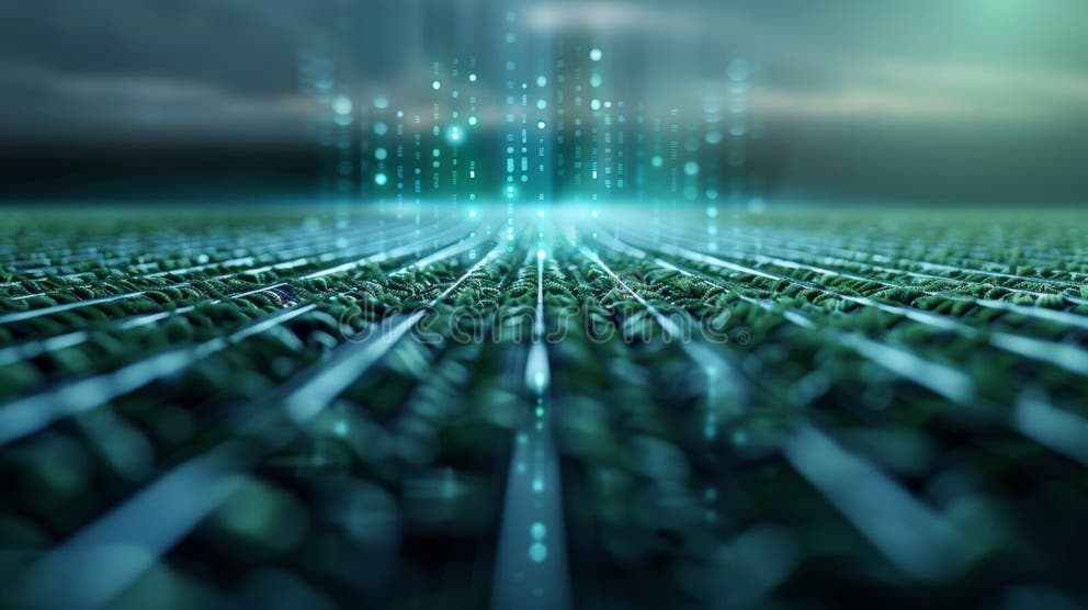 Abstract Digital Landscape with Glowing Lines and Data Points Emerging ...