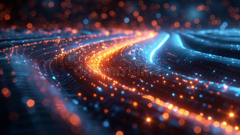 Abstract Digital Landscape with Glowing Lines - Generative Ai Stock ...