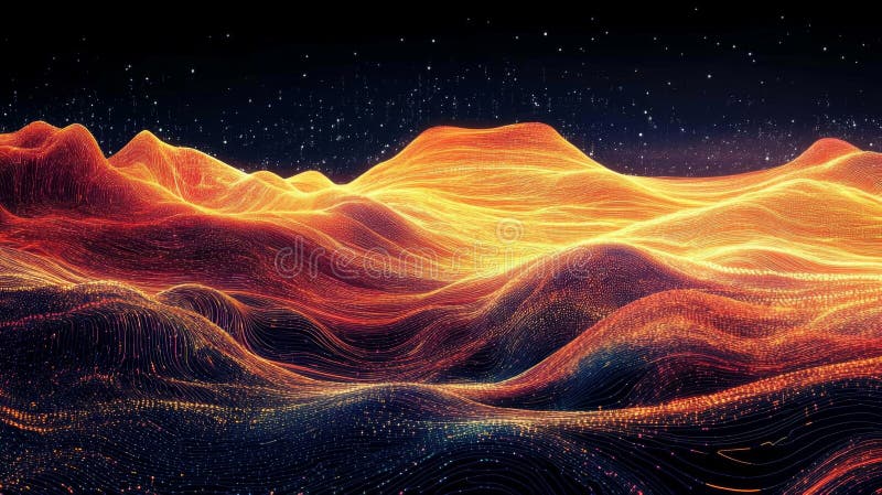 Abstract Digital Landscape with Glowing Lines and Stars Stock ...