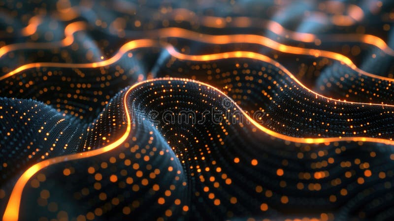 Abstract Digital Landscape with Glowing Orange and Black Undulating ...