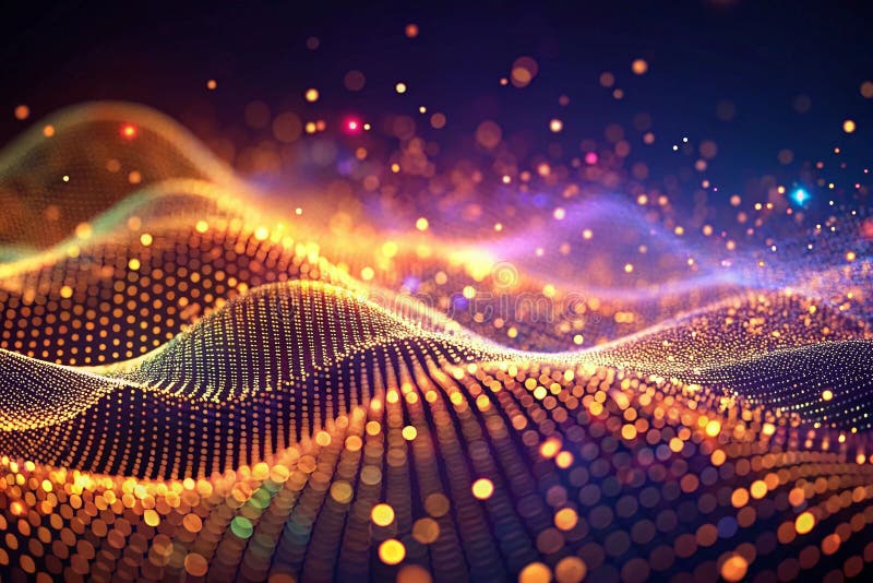 Abstract Digital Landscape of Glowing Particles Stock Illustration ...