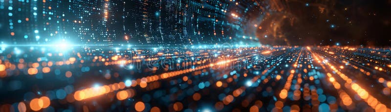 Abstract Digital Landscape with Glowing Particles and Lights, Creating ...