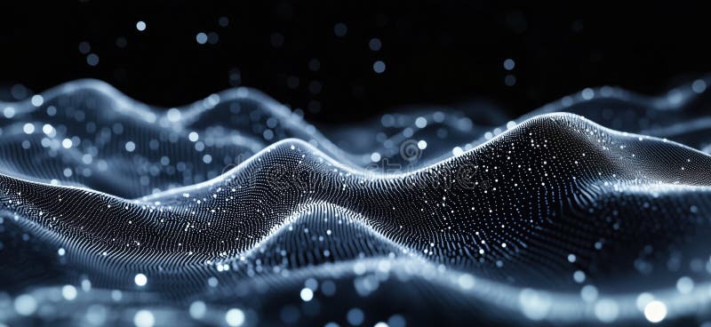 Abstract Digital Landscape with Glowing Particles and Wave-like ...