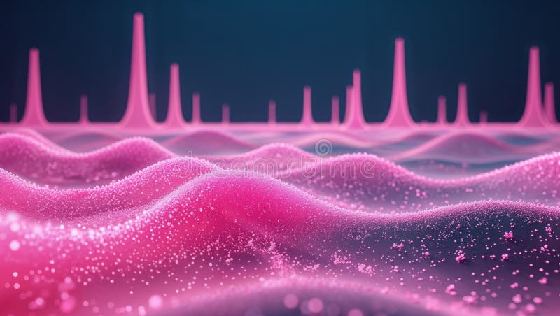 Abstract Digital Landscape of Glowing Pink Particles Forming Wavy ...