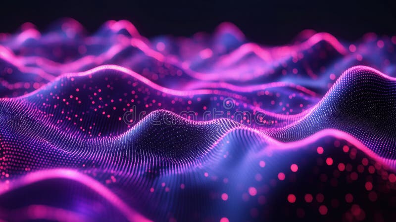Abstract Digital Landscape with Glowing Pink and Purple Waves and ...