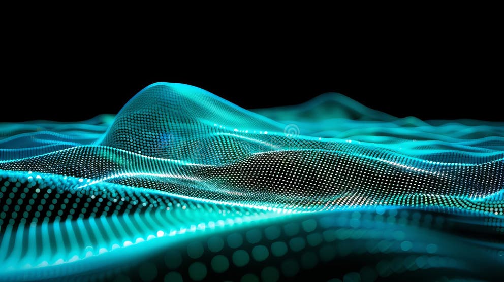 Abstract Digital Landscape: Glowing Turquoise Dot Grid, Technology ...