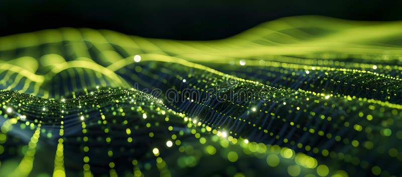 Abstract Digital Landscape of Green and Yellow Lights. Futuristic ...