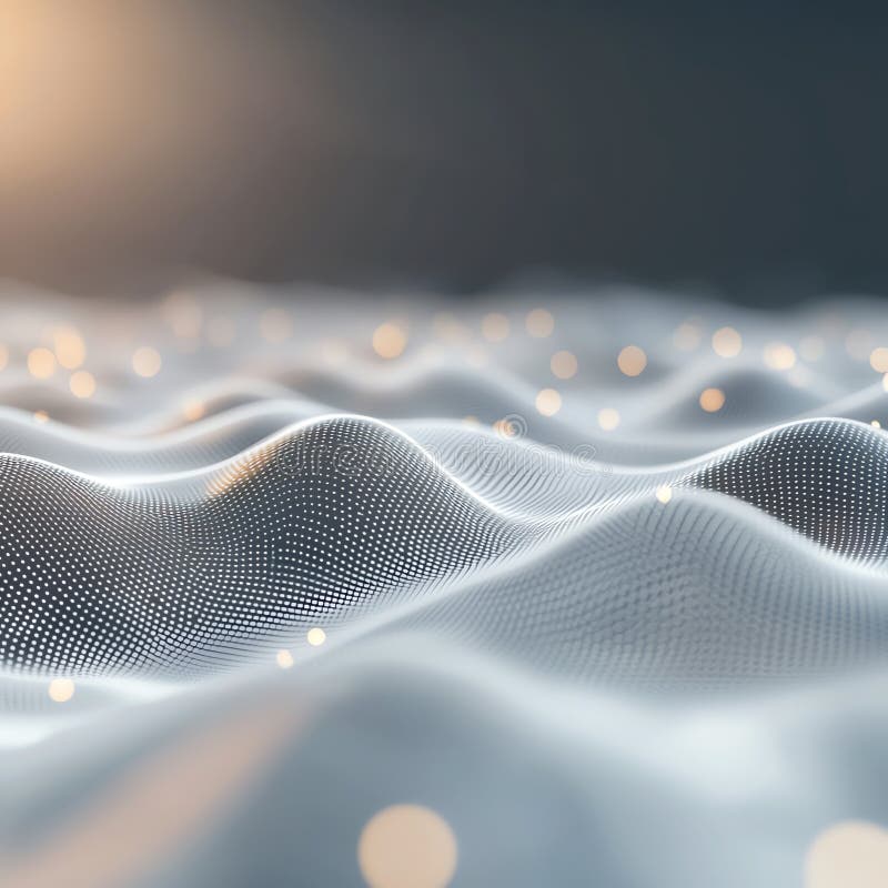 Abstract Digital Landscape with Light Particles on Wavy Grid Surface ...