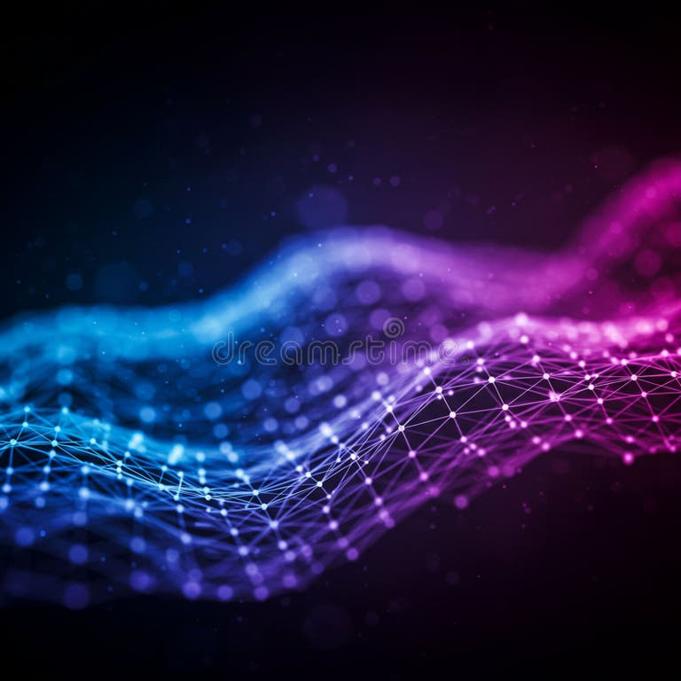 Abstract Digital Landscape with a Network of Interconnected Points ...