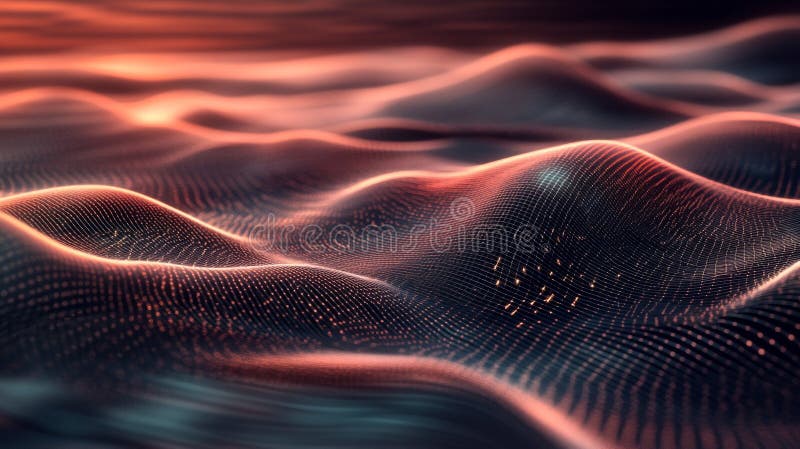 Abstract Digital Landscape with Red Glow Stock Illustration ...