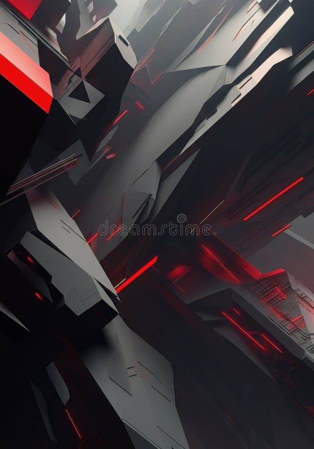 Abstract Digital Landscape with Sharp Angles and Red Highlights Stock ...