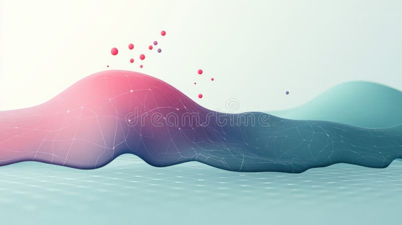 Abstract Digital Landscape with Smooth Curves and Floating Spheres ...