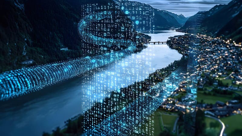 Abstract Digital Landscape with Streaming Data Stock Illustration ...