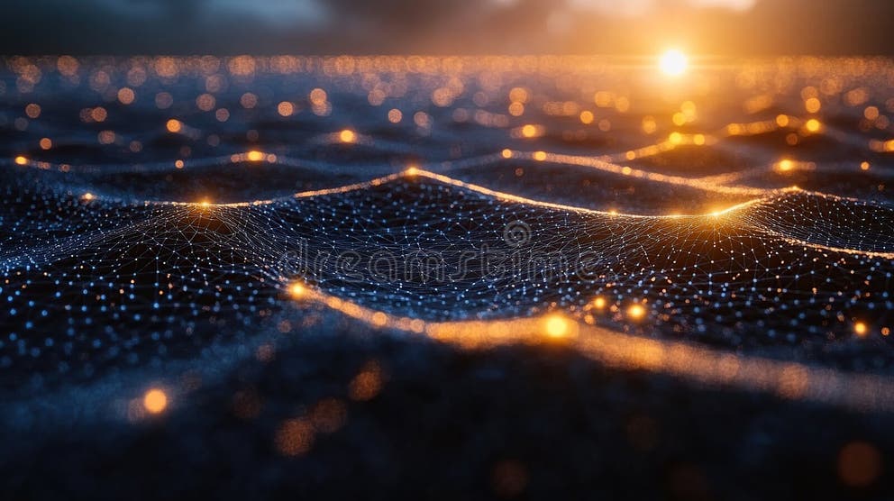 Abstract Digital Landscape at Sunset Stock Illustration - Illustration ...