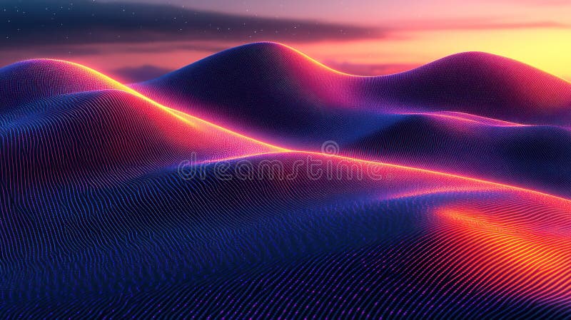 Abstract Digital Landscape at Sunset Stock Illustration - Illustration ...