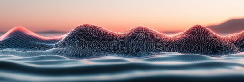 Abstract Digital Landscape Sunset Wireframe Mesh Hills Background 3D ...