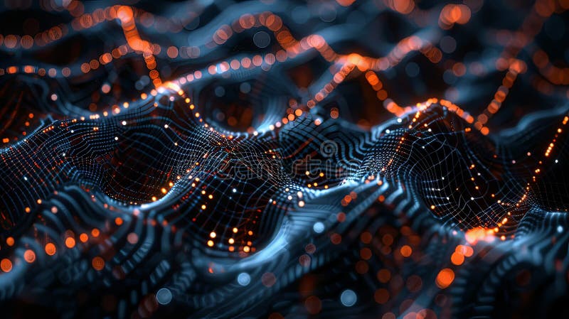 Abstract Digital Landscape of Undulating Data Waves with Glowing Orange ...