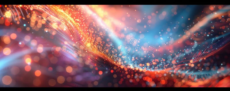 Abstract Digital Landscape with Vibrant Light Trails and Bokeh Effects ...
