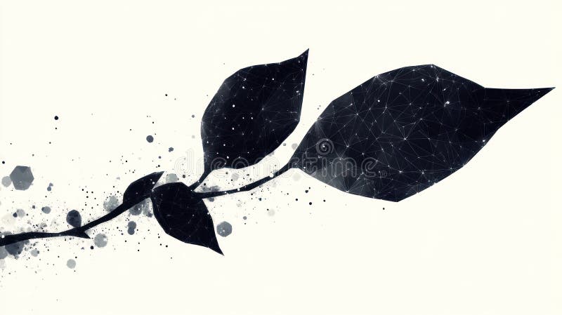 Abstract Digital Leaf Branch on White Background with Splatters Stock ...