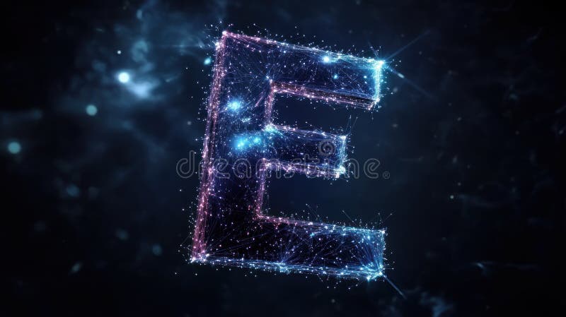 Abstract Digital Letter E on Dark Background with Particles Stock ...