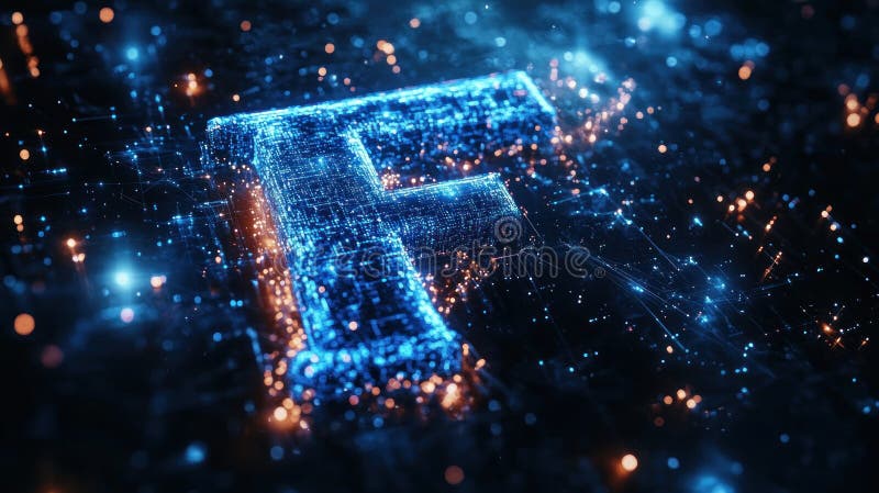 Abstract Digital Letter F, Sparks, Dark Background Stock Illustration ...