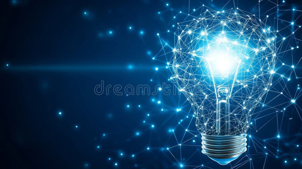 Abstract Digital Light Bulb, Blue Technology Background, Innovation ...