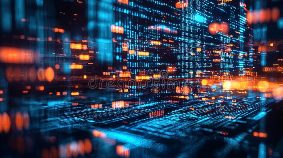 Abstract Digital Light Grid in Blue and Orange Tones Stock Image ...