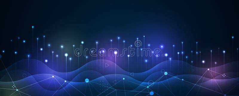 Abstract Digital Light Ray Technology Vector Background with Glowing Particles Stock Vector ...