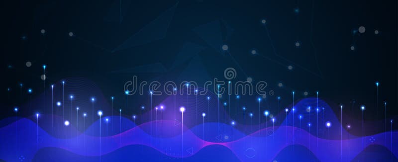 Abstract Digital Light Ray Technology Vector Background with Glowing Particles Stock Vector ...