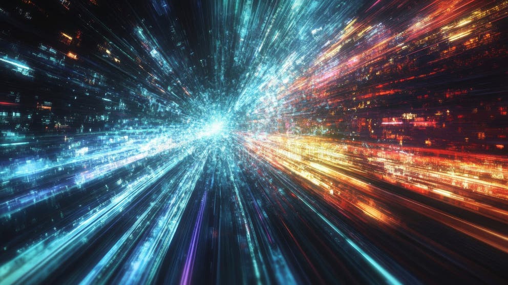 Abstract Digital Light Streaks with Color Gradient Stock Illustration ...