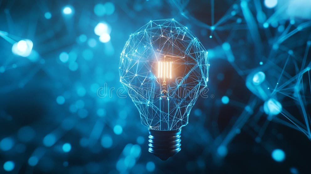 Abstract Digital Lightbulb Network Innovation Idea Concept Web Blue ...